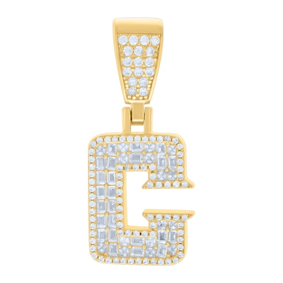 925 Sterling Silver Yellow-tone Unisex Baguette Round Cubic-Zirconia ...