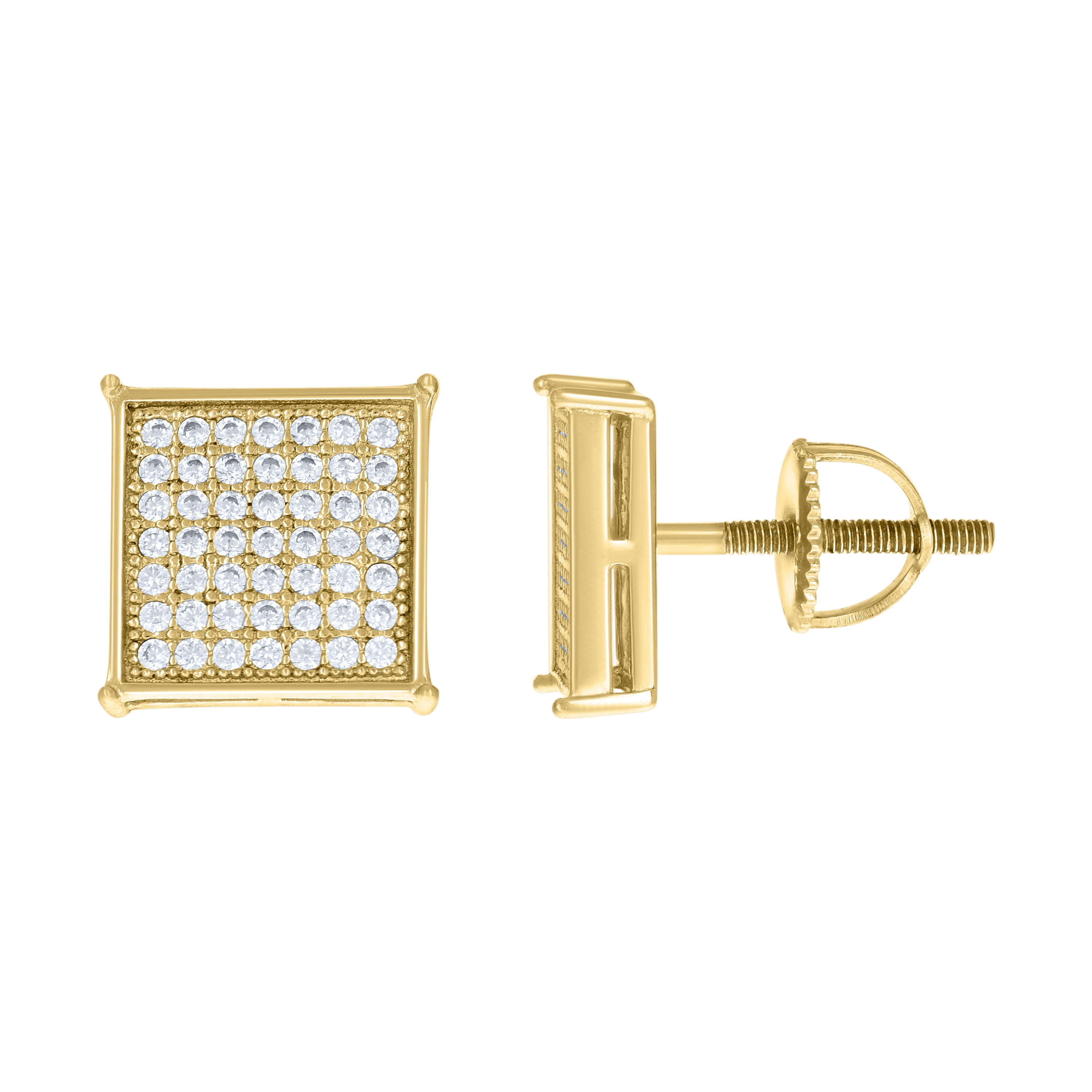 925 Sterling Silver Yellow-tone Unisex Cubic-Zirconia Square Fashion ...