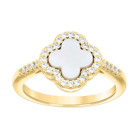 925 Sterling Silver Yellow-tone Womens Cubic-Zirconia Enameled Clover ...