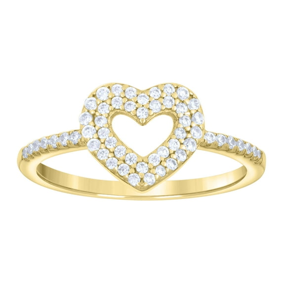 925 Sterling Silver Yellow-tone Womens Cubic-Zirconia Heart Ring Size 5 ...