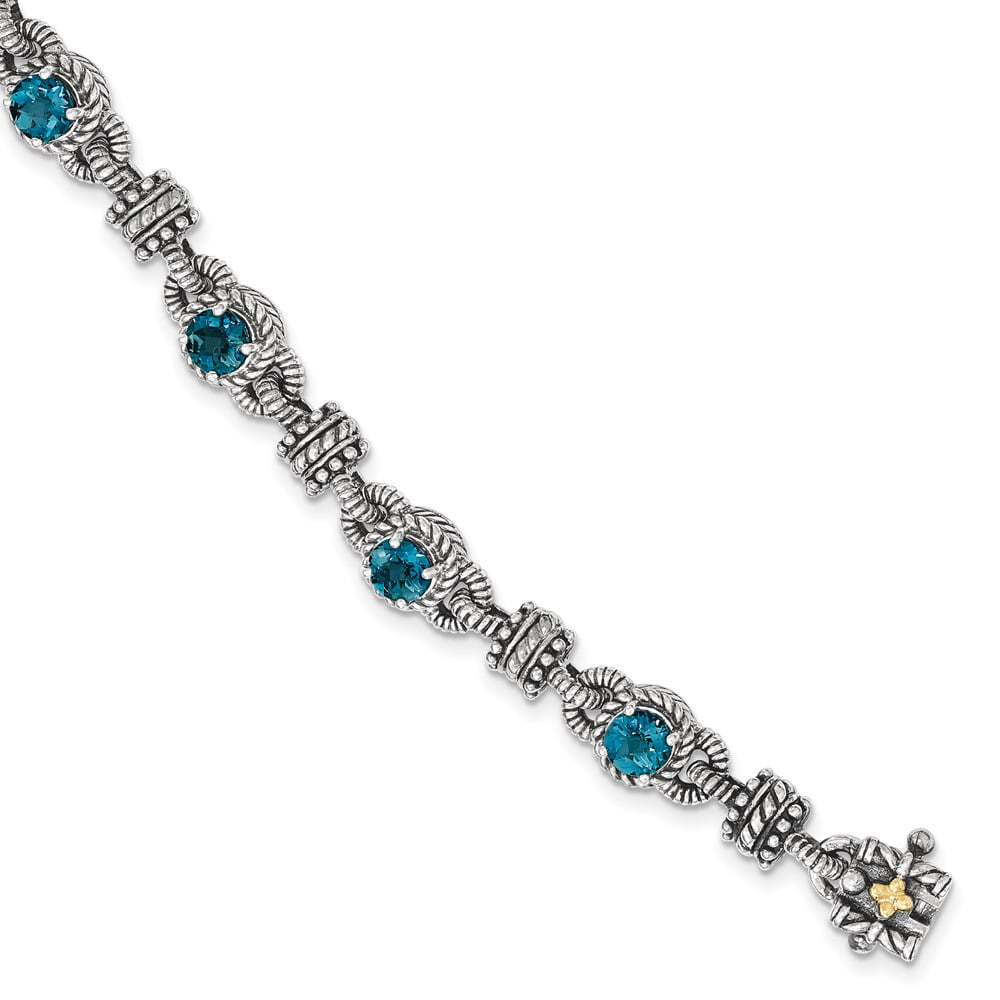 925 Sterling Silver and 14k Yellow Gold London Blue Topaz Bracelet Fine Jewelry For Women Gifts ...