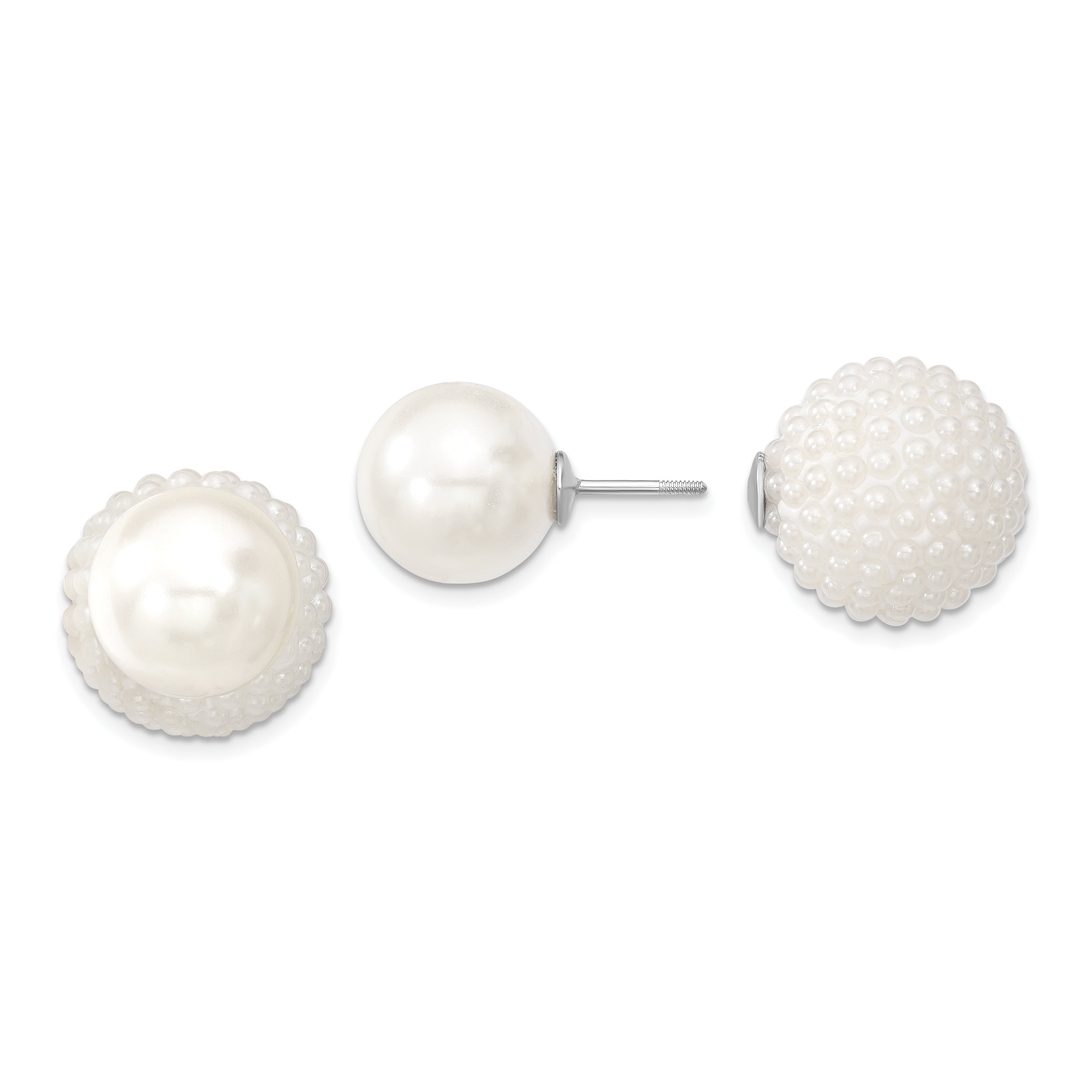 925 Sterling Silver and 15-16mm Imitation Shell Pearl White/White ...