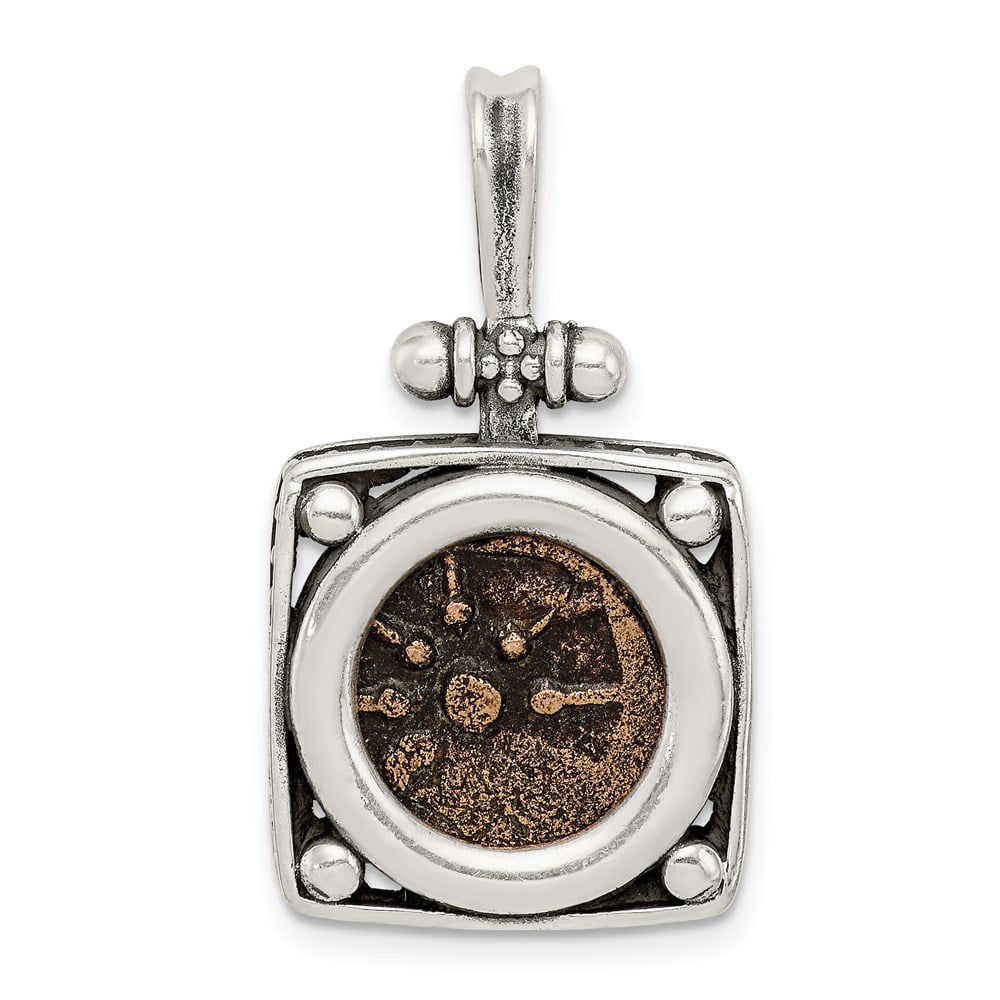 925 Sterling Silver and Bronze Antiqued Widows Mite Coin Pendant Fine ...