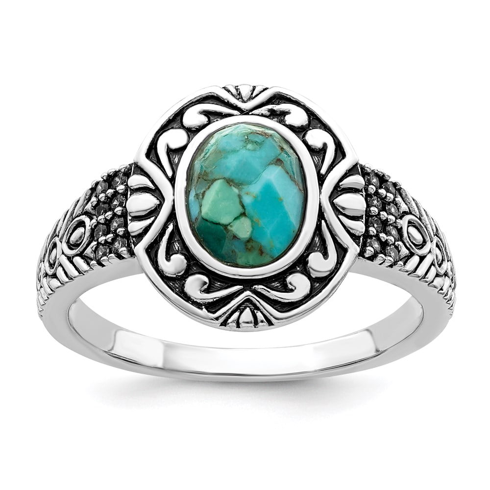 925 Sterling Silver and Oxidized with Reconstructed Turquoise Ring Fine ...