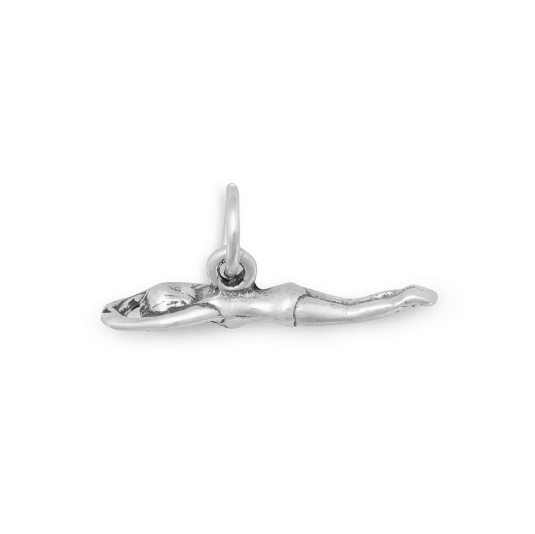 925 Sterling Silver (c) Swimmer Charm Pendant Necklace 3.5x20mm ...