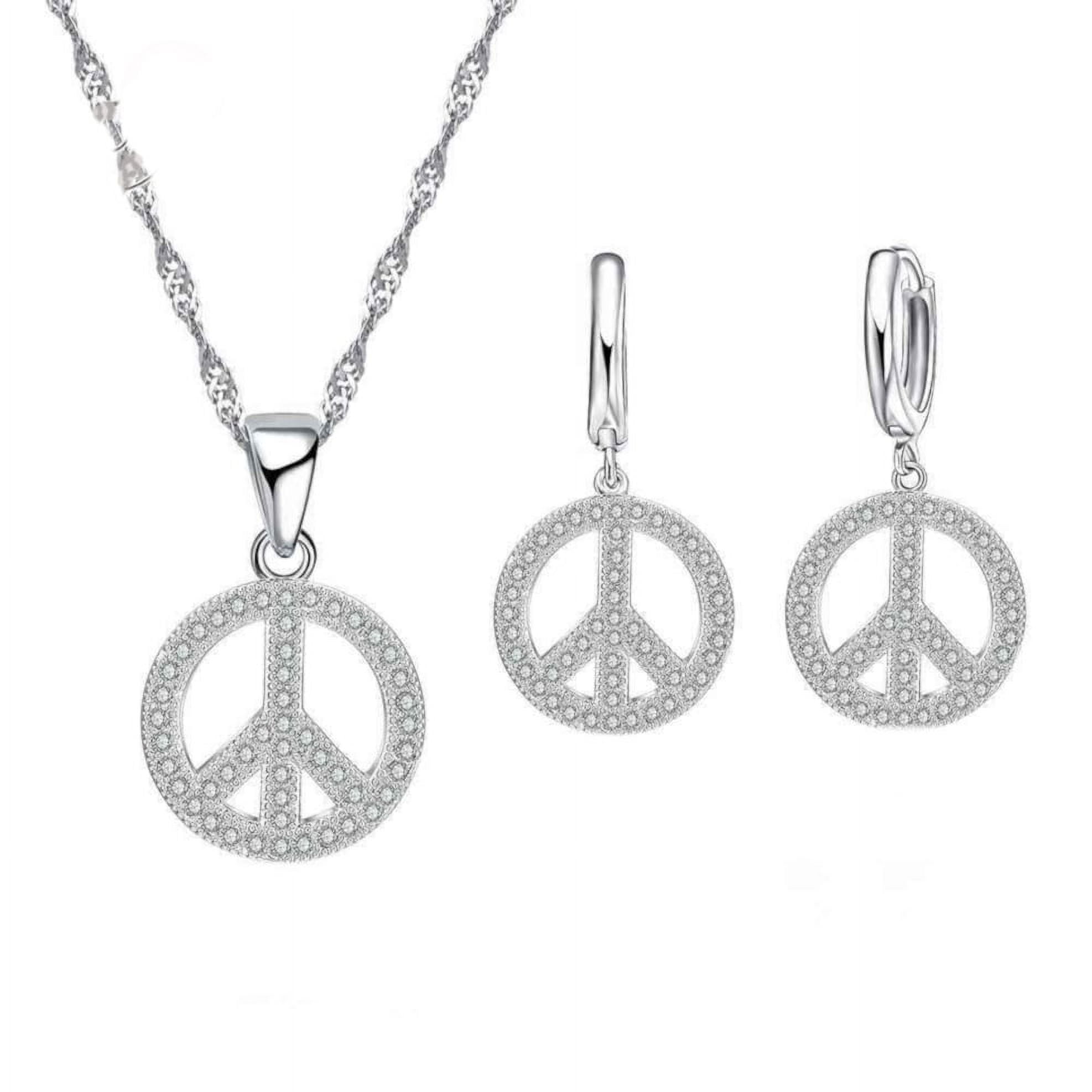 925 Sterling Silver with Crystal Stones Peace Sign Necklace and Earring ...