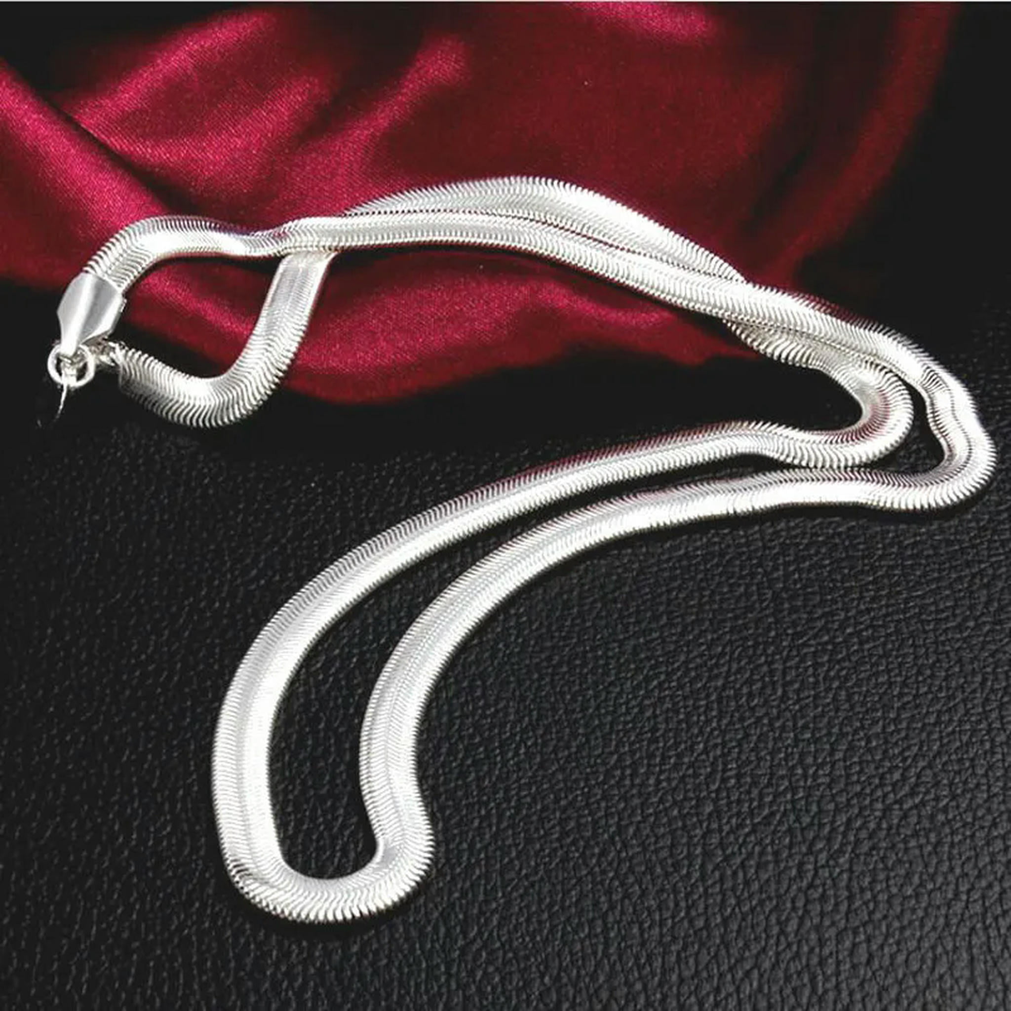 925 Sterling silver 22inch 6MM flat snake chain fashion men's necklace ...