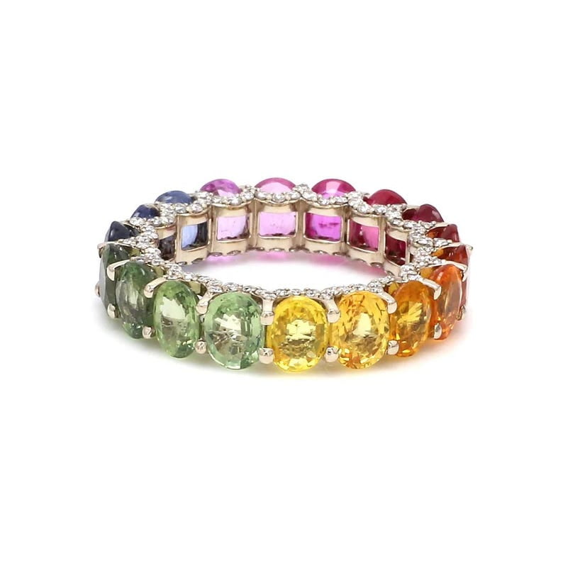 925 Yellow Gold Multi Sapphire Ring, Natural Colorful Gemstone Ring ...