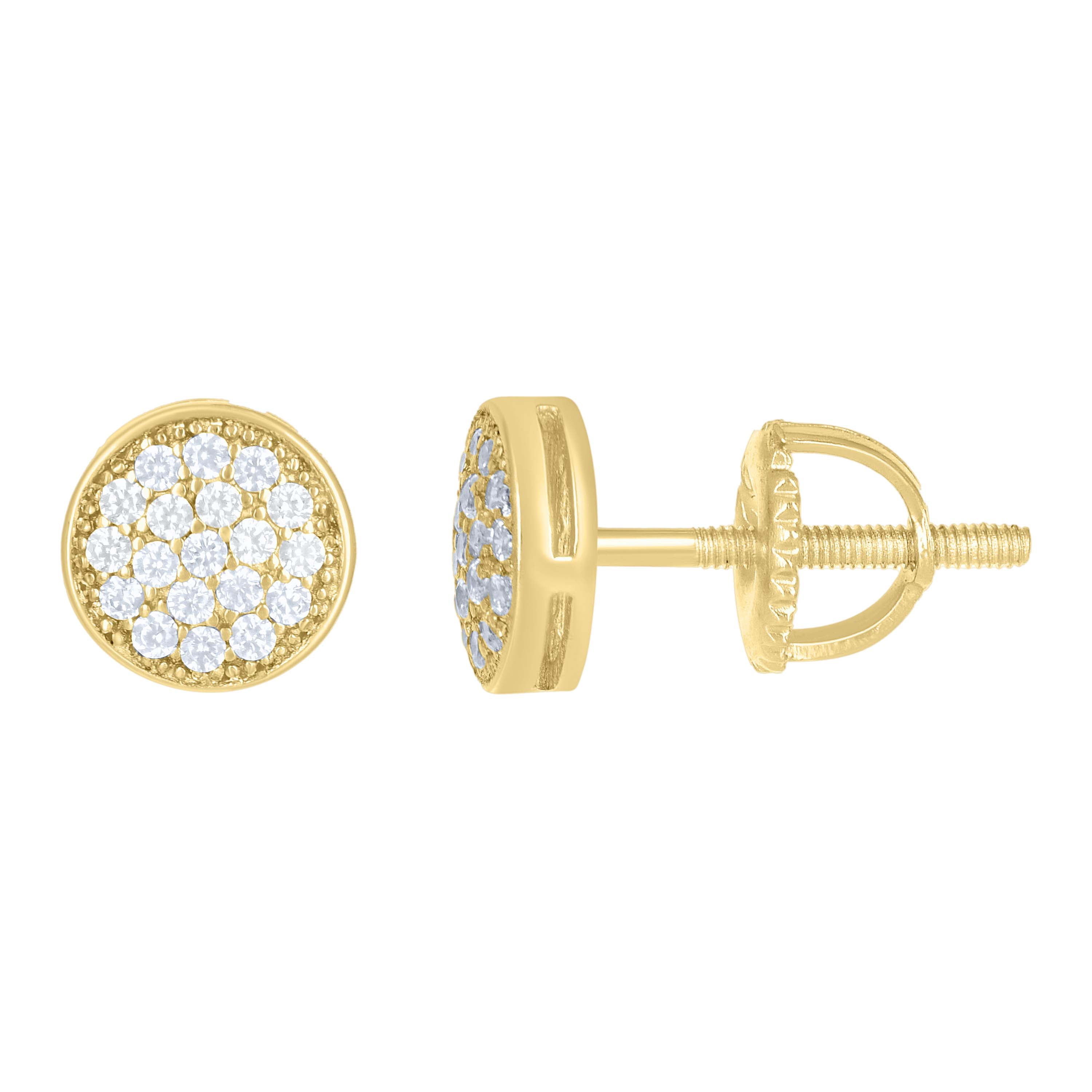 925 Yellow Gold Plated Moissanite 7mm Cluster Flat Circle Stud Earrings ...