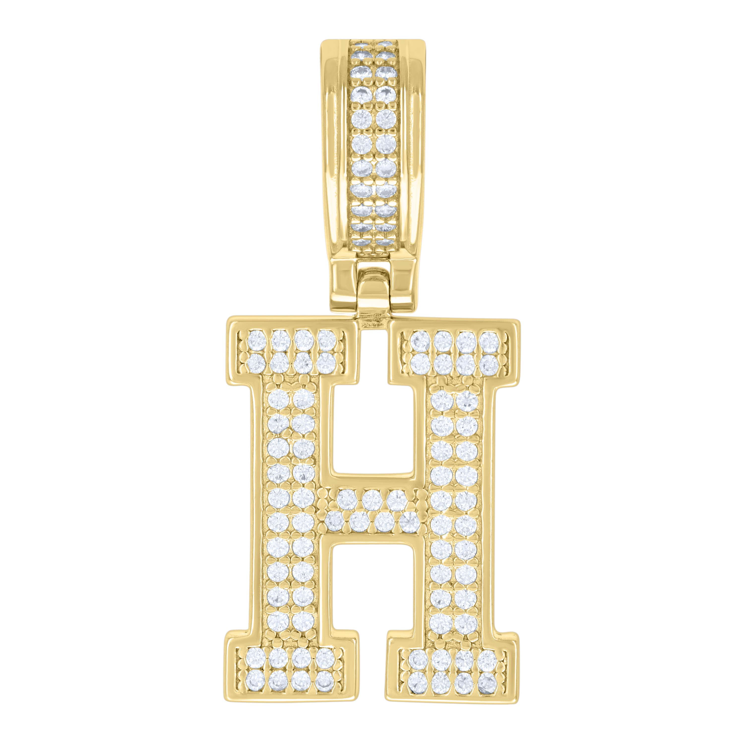 925 Yellow Gold Plated Moissanite Block Letter Cluster H Initial ...