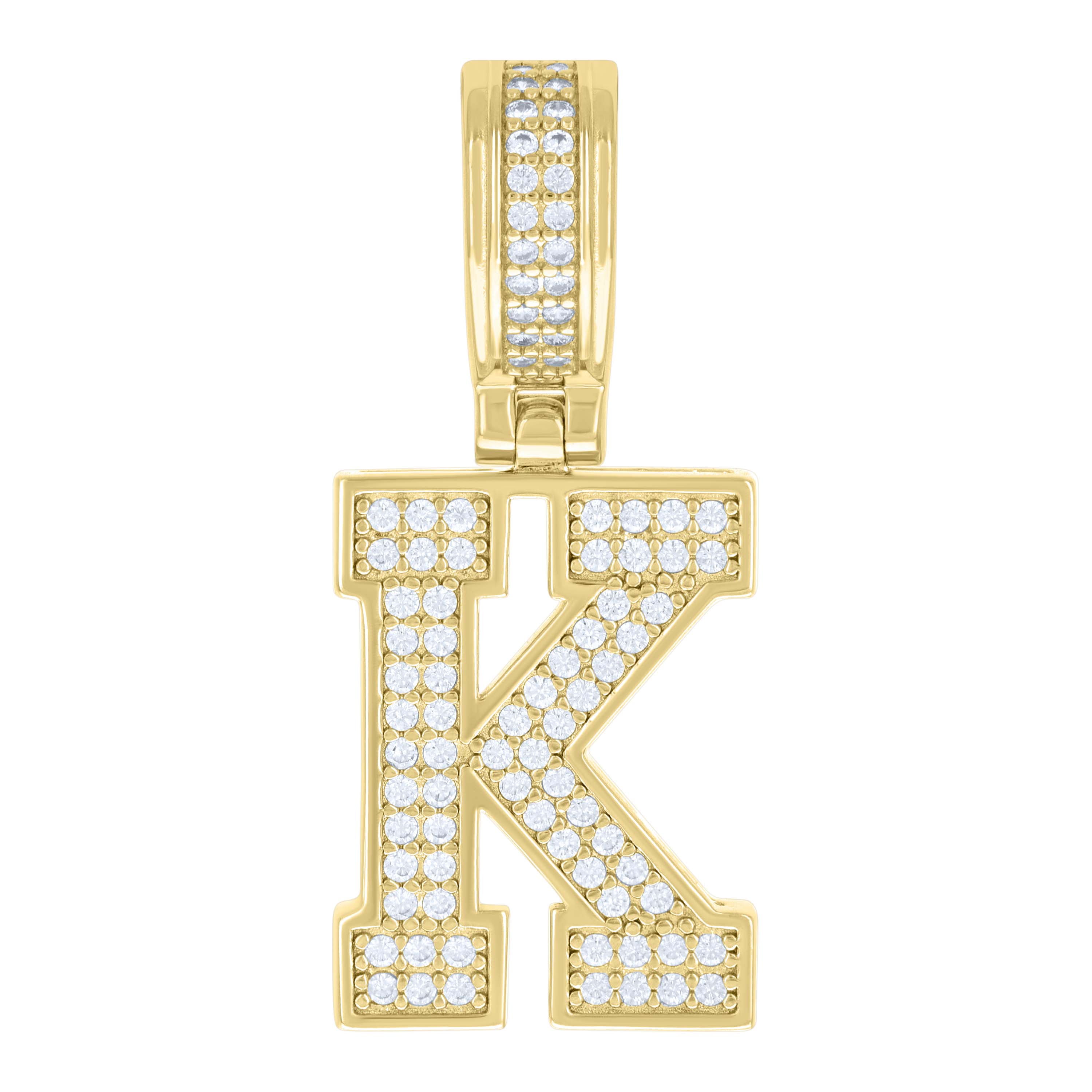 925 Yellow Gold Plated Moissanite Block Letter Cluster K Initial ...