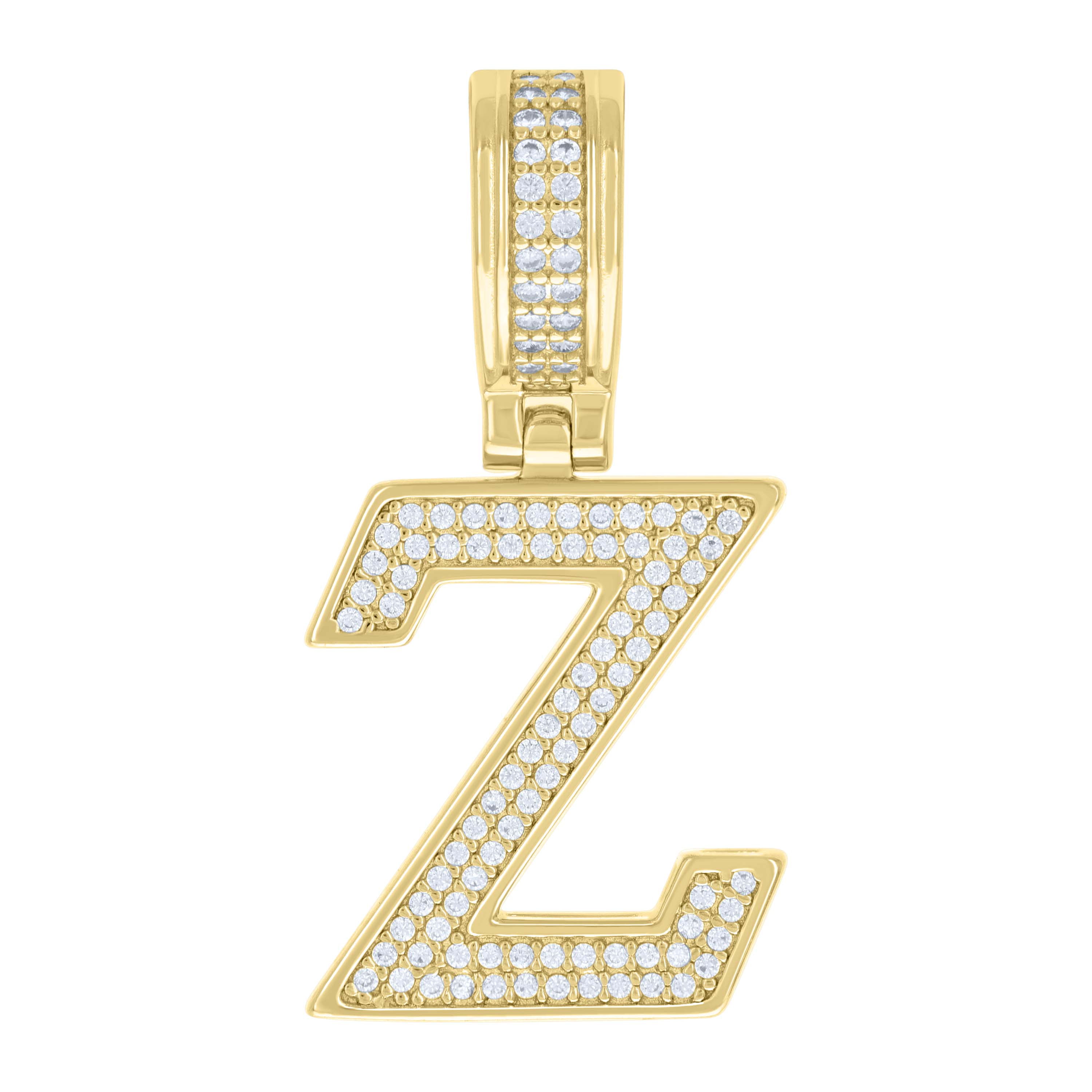 925 Yellow Gold Plated Moissanite Block Letter Cluster Z Initial ...