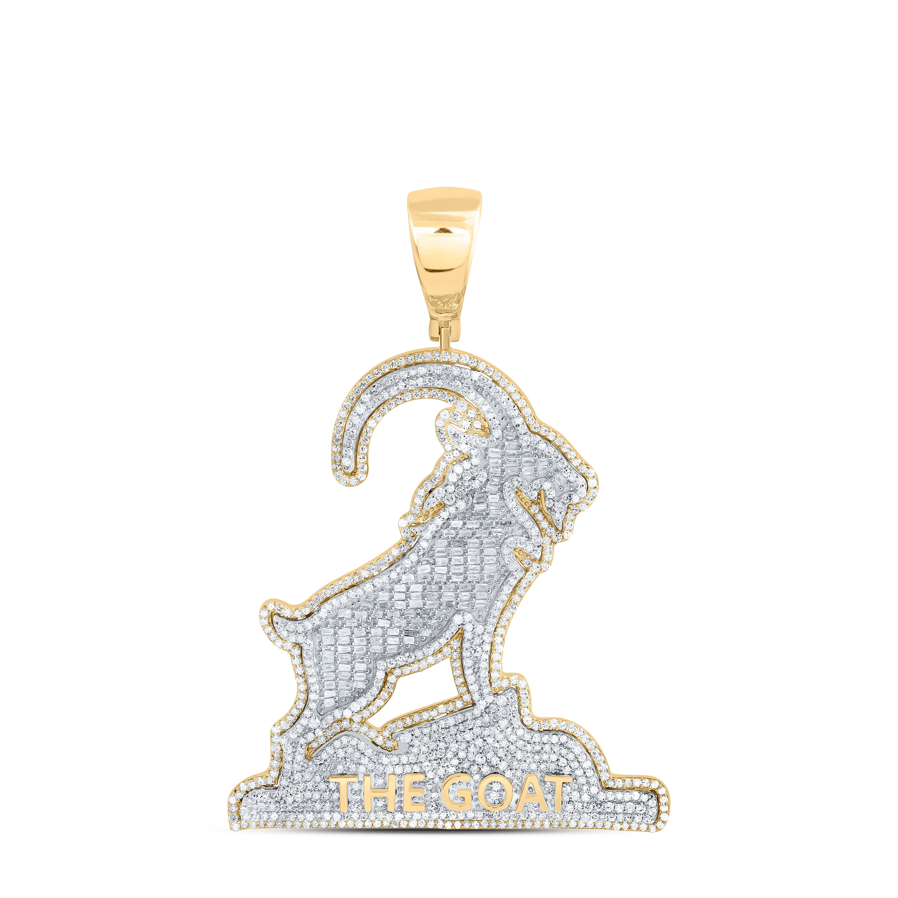 .925 Yellow Gold Plated Natural Diamond Iced Charm THE GOAT Ram Pendant ...