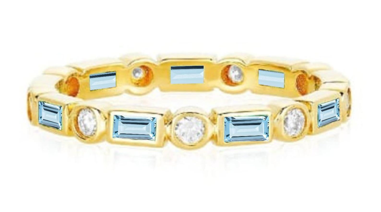 925 silver Lab Aquamarine Baguette With white topaz Ring,Dainty Stacking Band Ring,Minimalist ...