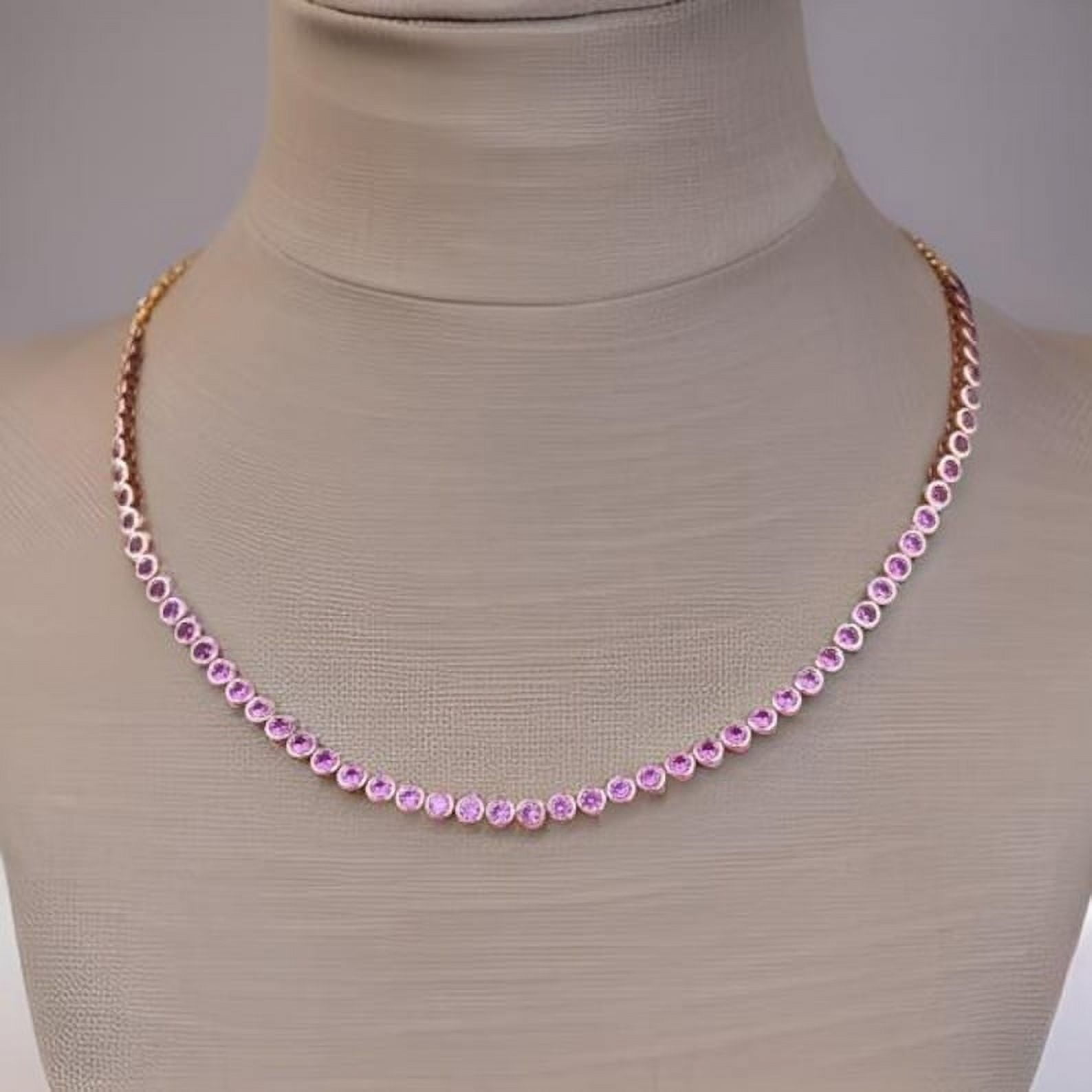 925 silver Lab Pink Sapphire Tennis Necklace,Lab Pink Sapphire ...