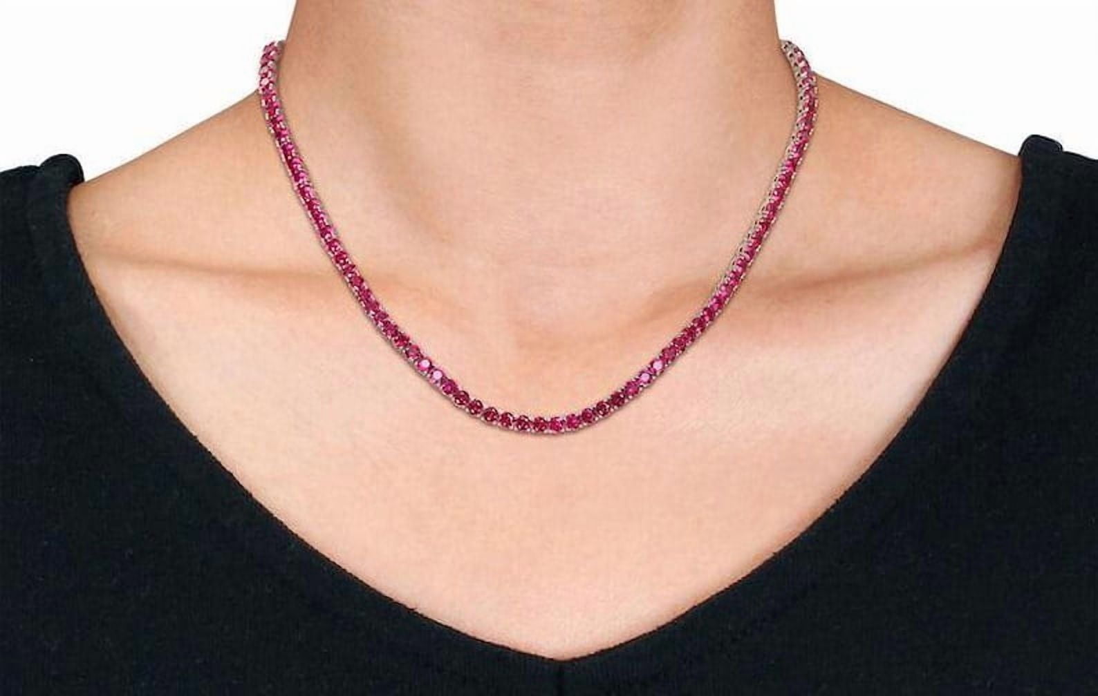 925 silver Lab Ruby Round Tennis Necklace,Yellow Gold Lab Ruby Round ...