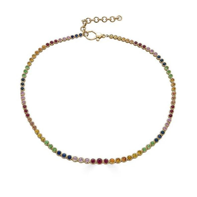 925 silver Lab multi Sapphire Bezel Tennis Necklace,Lab Sapphire Gemstones Necklace,Birthstone ...