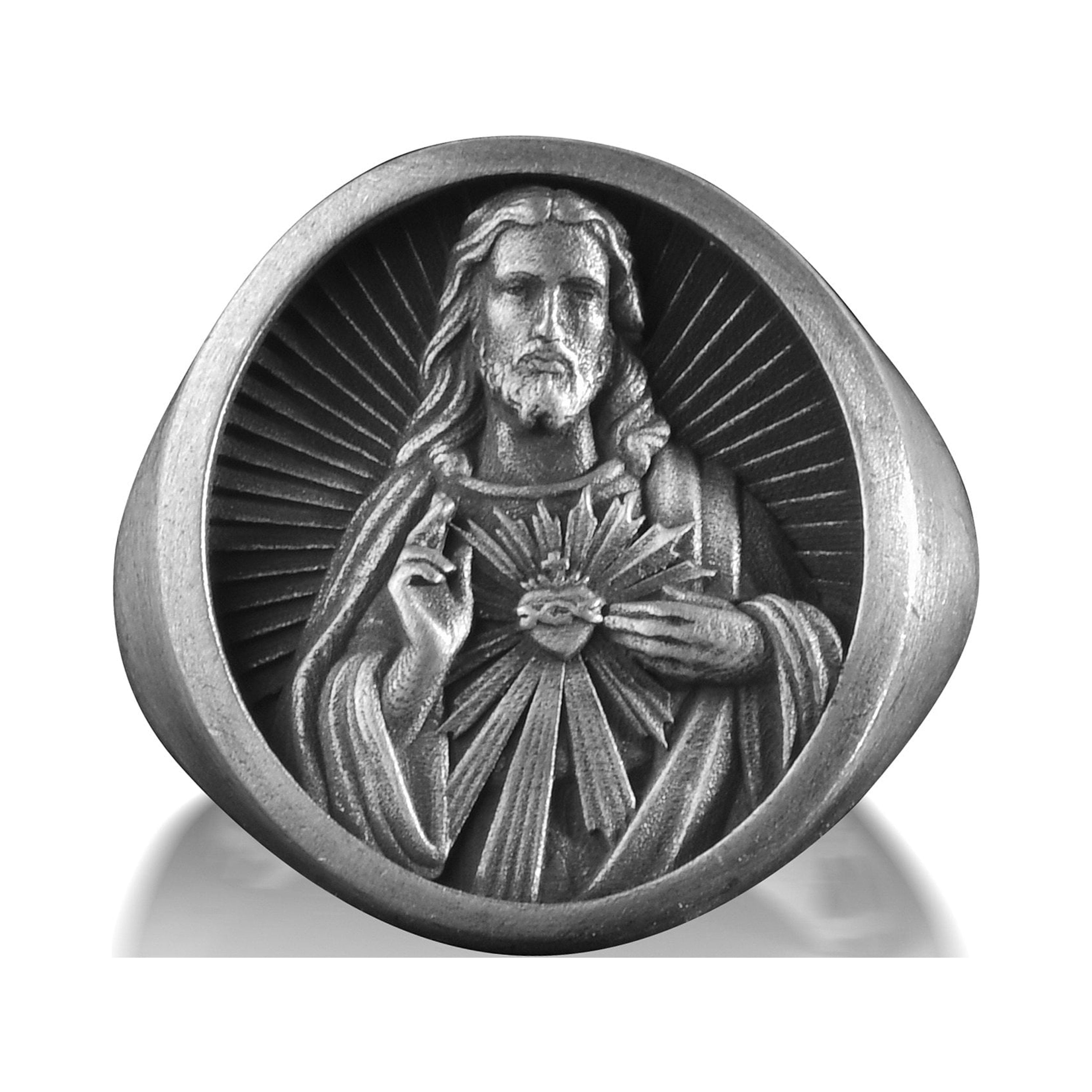 925k Sterling Silver 3D Jesus Ring, Engraved Jesus Christ Ring ...