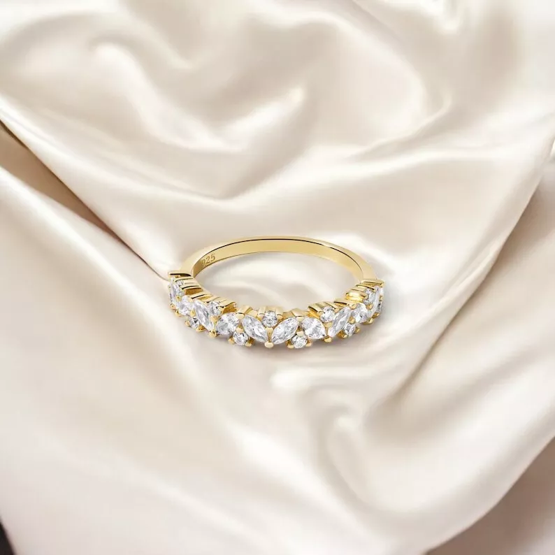 925 Sterling Silver Natural Diamond Yellow Gold Plated Engagement Ring ...