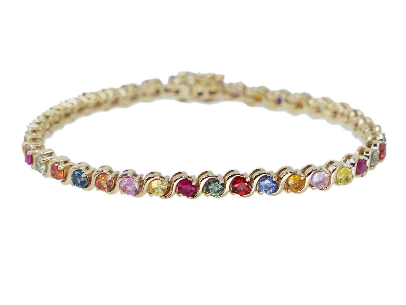 928 Lab Rainbow Sapphire Bracelet,Multi-Color Sapphire Tennis Bracelet ...