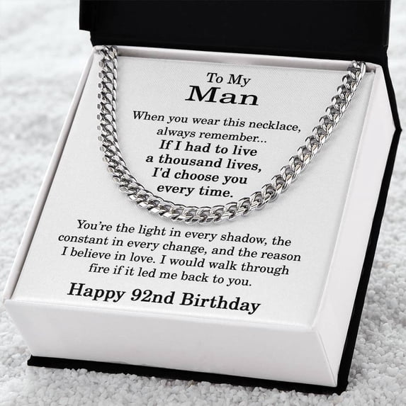 92nd Birthday Gift for Him, 92nd Birthday Necklace for Men, Adjustable ...