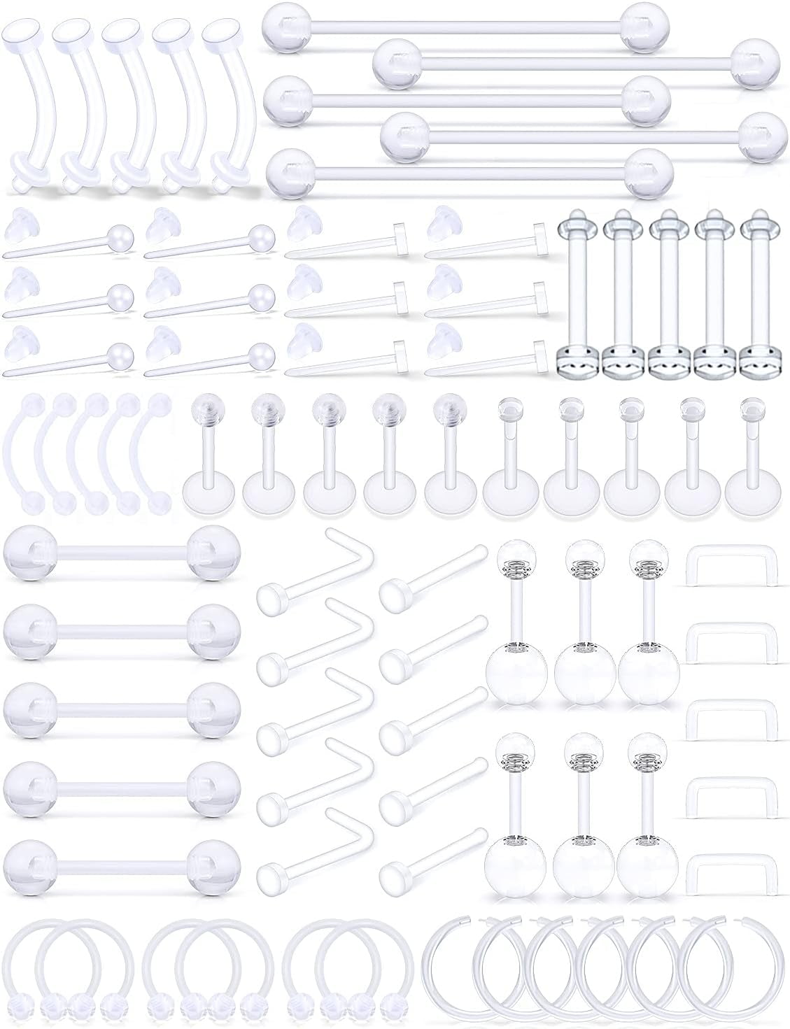 92pcs Clear Plastic All Piercing Retainer for Surgery Work Sport 16G ...