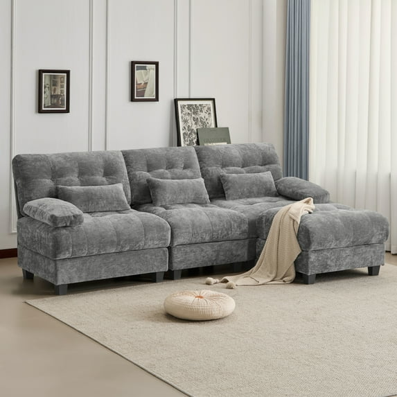 93" 3+1 Seater Sofa with Ottoman - 4-Position Adjustable Backrest ...