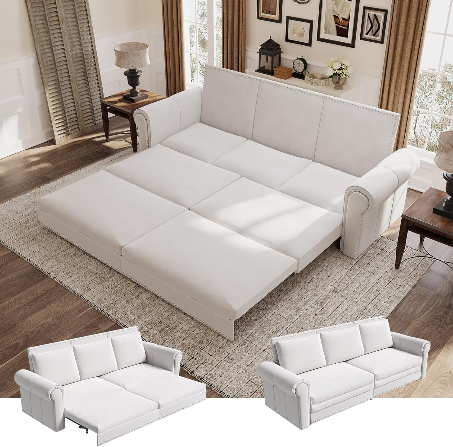 93.7" King Size Sleeper Sofa Bed, Pull Out Sofa Bed, Velvet Upholstery ...