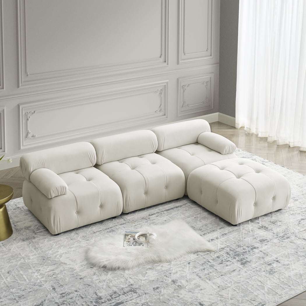 Modular Sectional Sofa, L Shaped Couch with Reversible Ottoman, 4-Seat ...