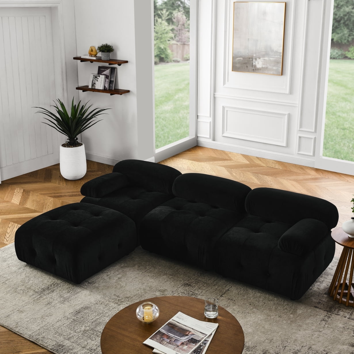 93" Large Modular Sectional Sofa, Modern Multi-Function Button Tufted ...