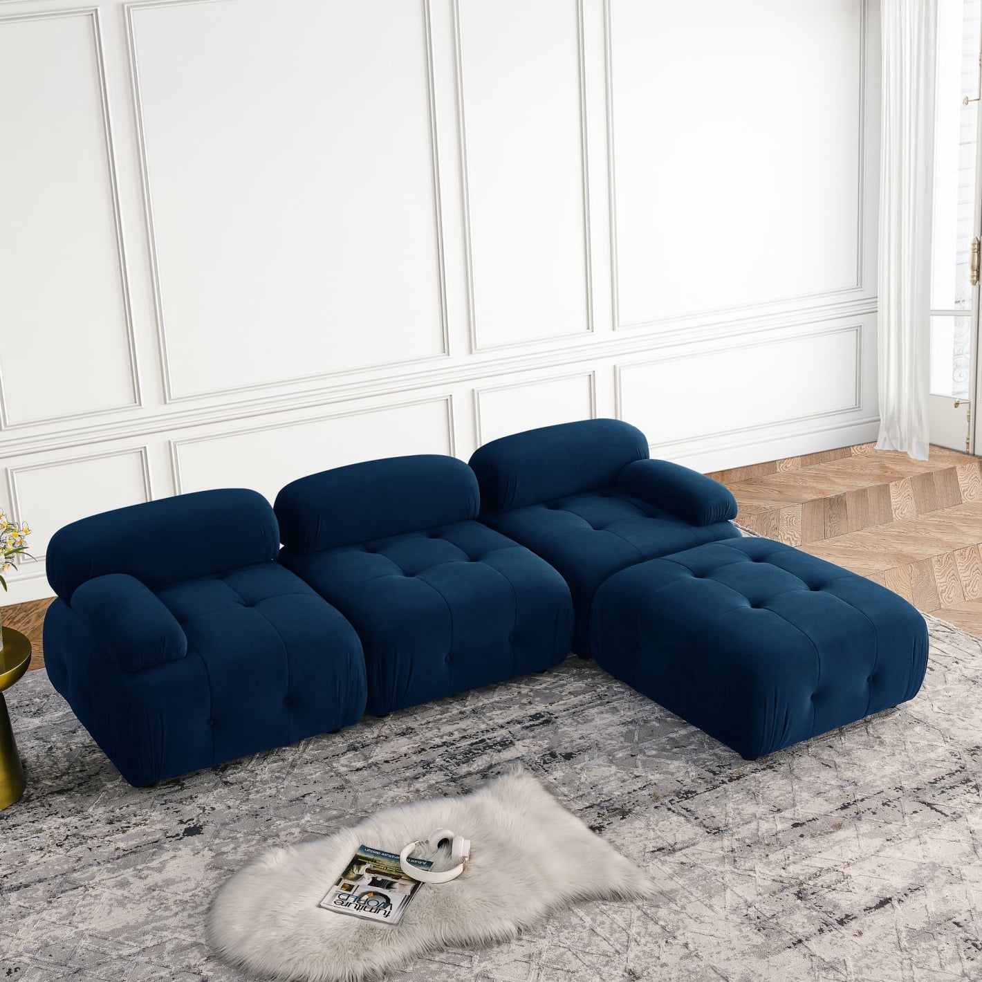 93" Large Modular Sectional Sofa, Modern Multi-Function Button Tufted ...