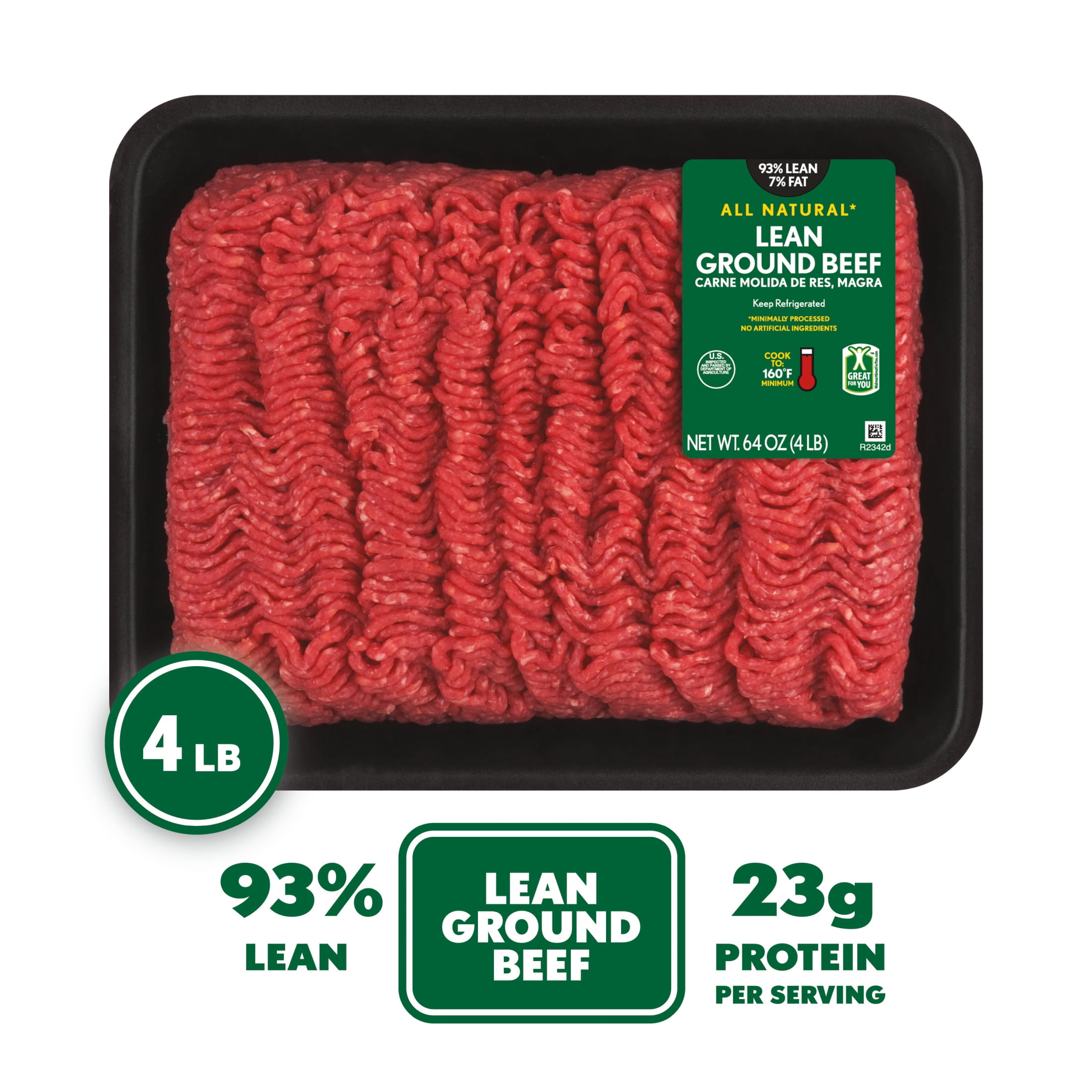 Ground Beef 93% Lean/7% Fat, All Natural*, 4 lb Tray - Walmart.com