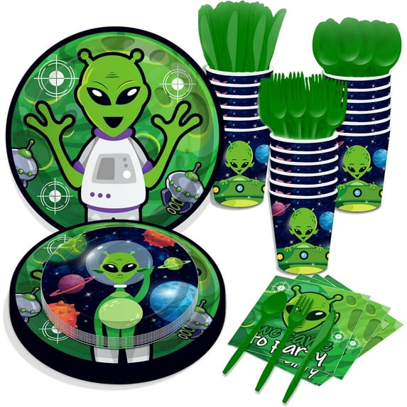 93 PCS Alien Disposable Tableware Set for 8 People, UFO Theme, Includes ...