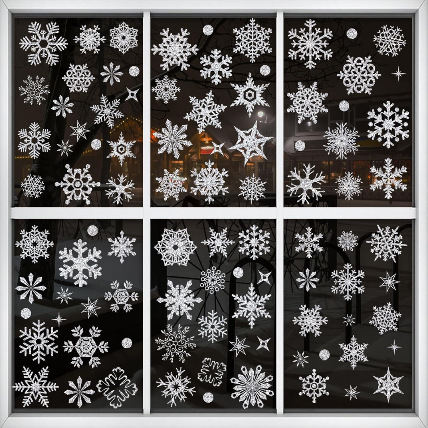 93 PCS Glitter Snowflake Window Stickers Christmas Window Clings ...