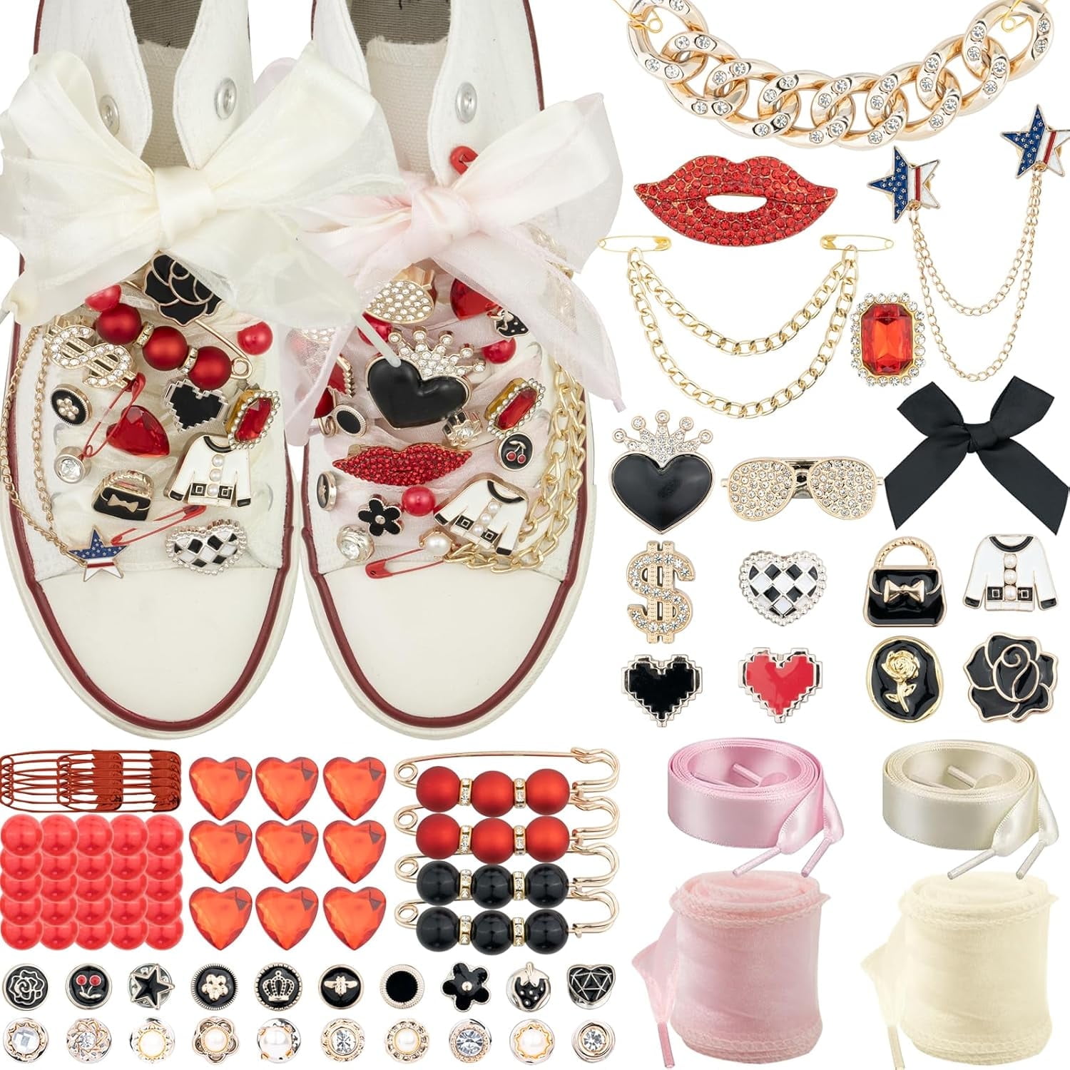 93 Pcs Shoe Charms for Sneakers, Junk Sock Charm Kit with Red & Black ...