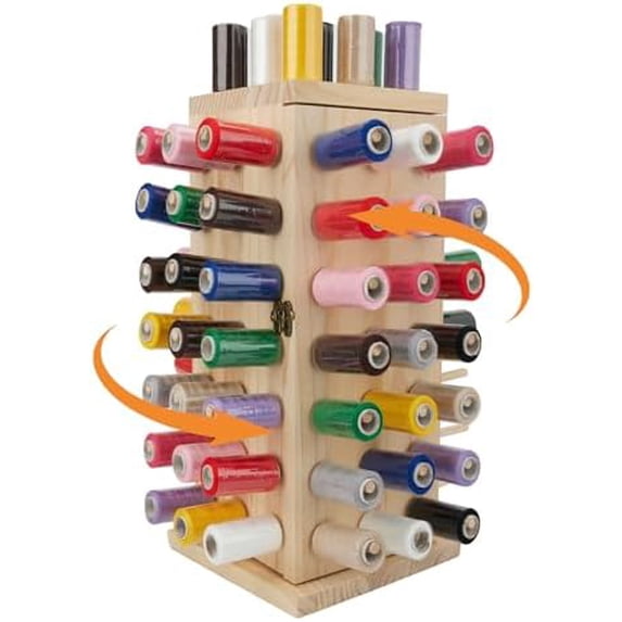 93 Spools Thread Holder Stand 360° Fully Rotating Wooden Thread Rack ...