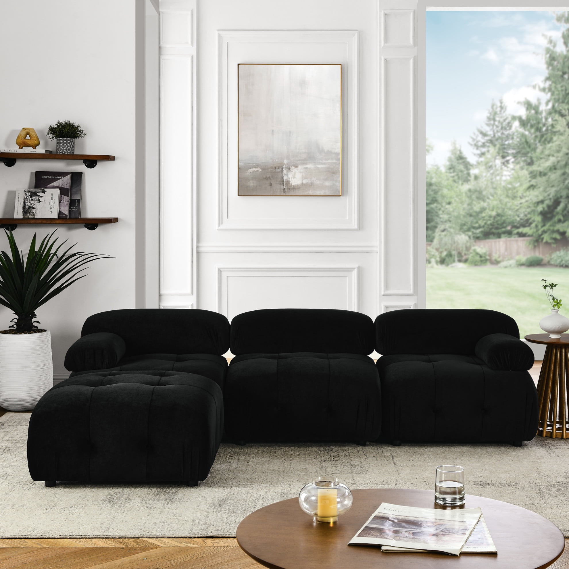 93"Velvet Modular Sectional Sofa, Button Tufted L Shaped Couch with ...