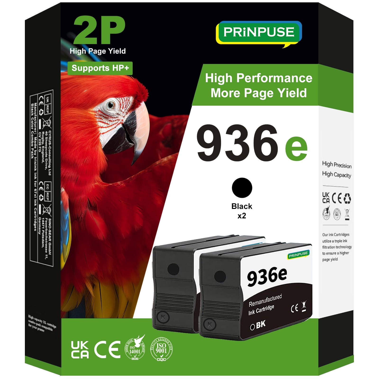 936 Black Ink Cartridge Compatible for HP 936 e Ink Cartridge Work with ...