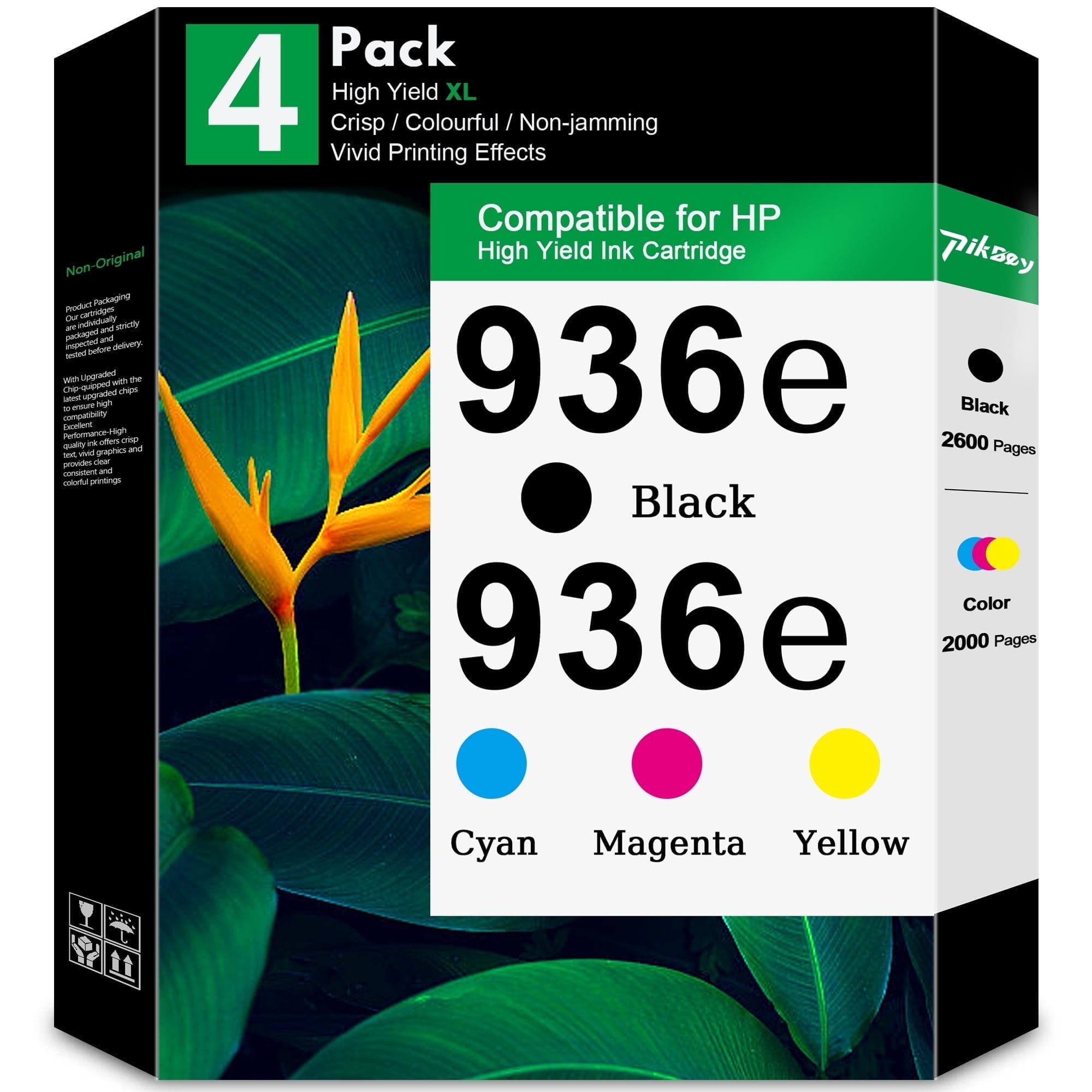 PikBey 936e Ink Cartridge, High Yield, Black, Cyan, Magenta, Yellow, OfficeJet Pro Printers ...