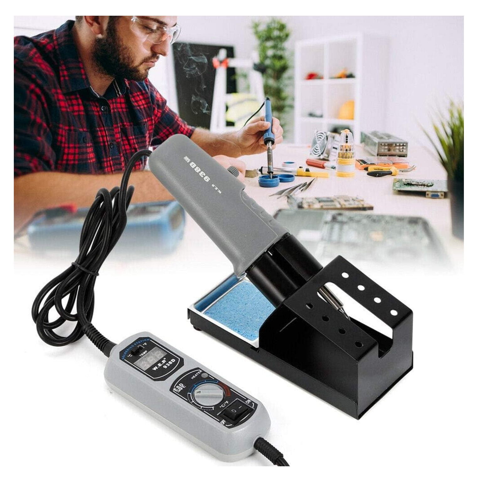 938D Portable Hot Tweezers Mini Soldering Station LED Temperature ...