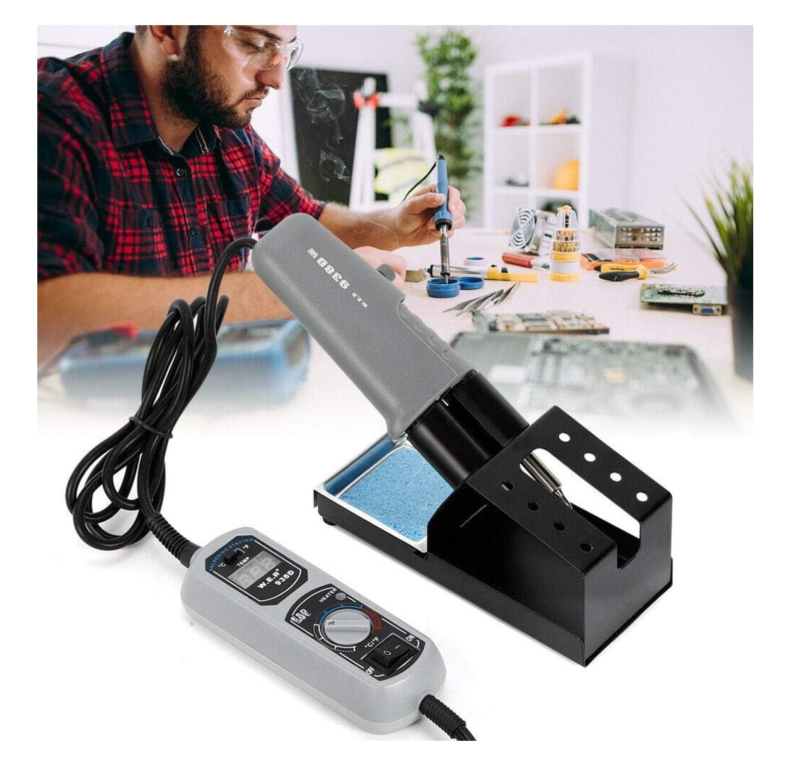 938D Portable Hot Tweezers Mini Soldering Station LED Temperature ...