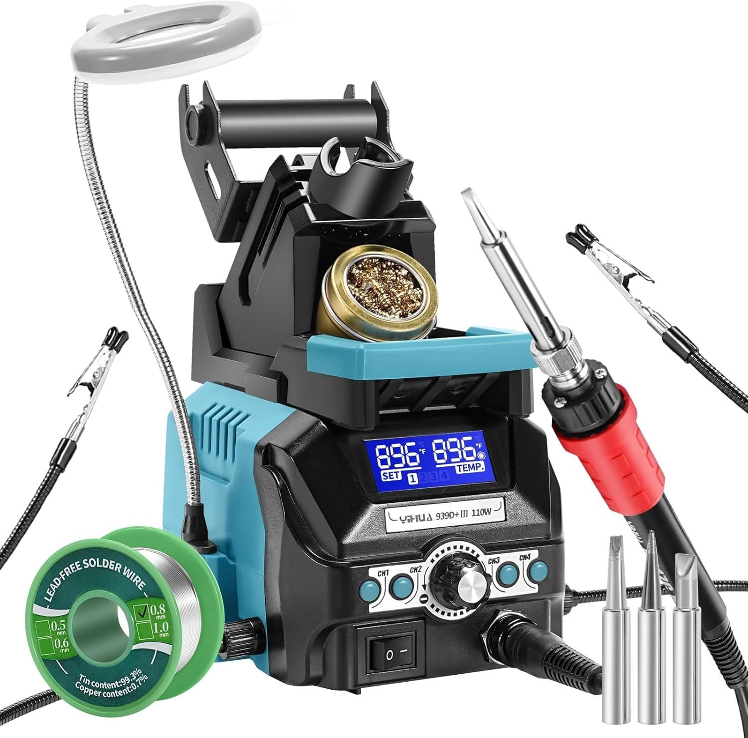 939D+ III EVO Digital Soldering Iron Station Kit 110W High Power with ...