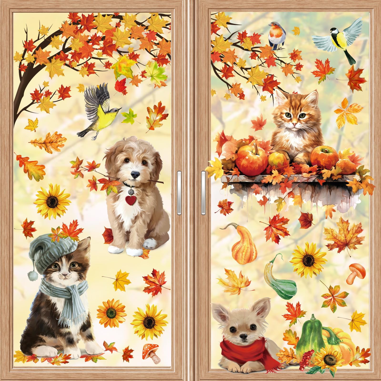 93Pcs Fall Window Clings, Autumn Themed Window Stickers - 9 Sheets Fall ...