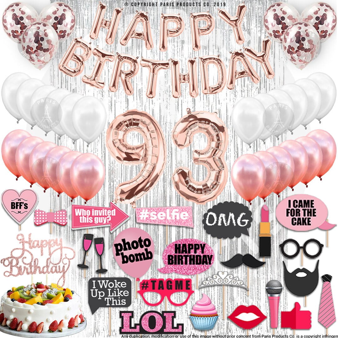 93rd Birthday Decoration Rose Gold with Silver Curtain, 93 Party ...