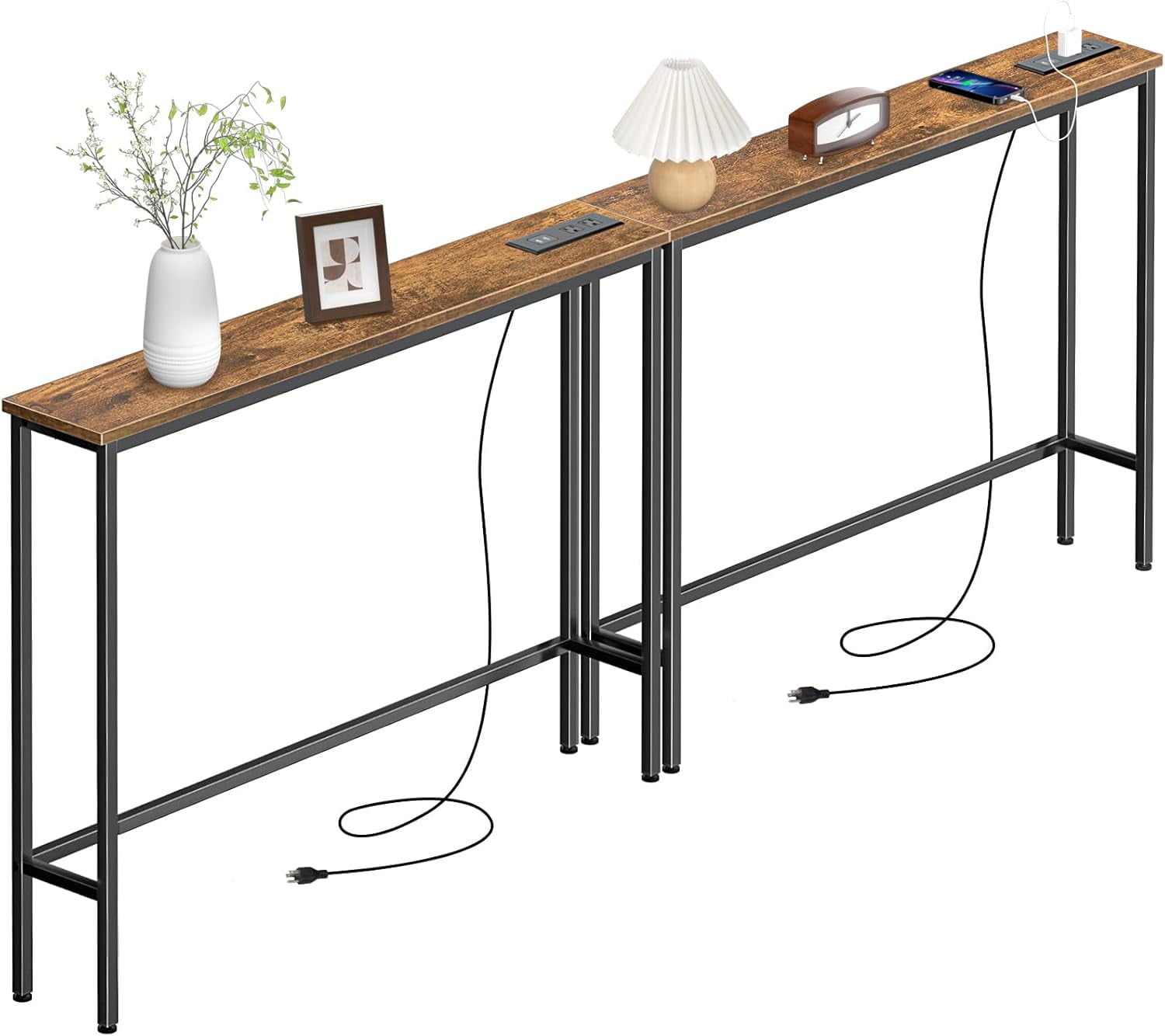 94.4" Long Console Table with Charging Station, Sofa Table with 2 Power ...