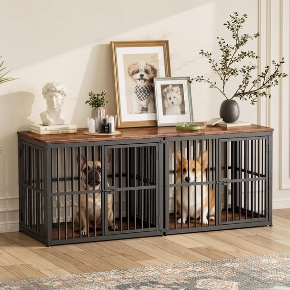 94.48'' Dog Crate Furniture Large Breed TV Stand with Double Rooms ...