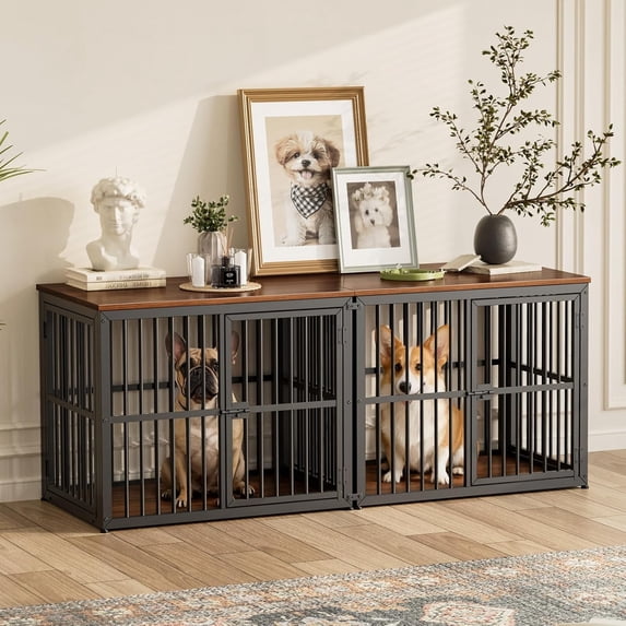 94.48'' Dog Crate Furniture Large Breed TV Stand with Double Rooms ...