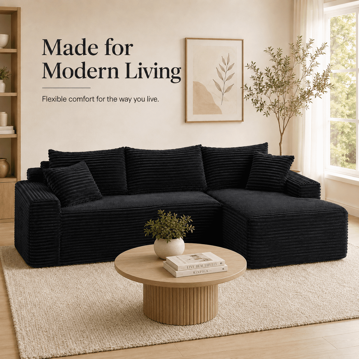 94.5" Cloud Modular Sectional Sofa Couch with Reversible Chaise ...