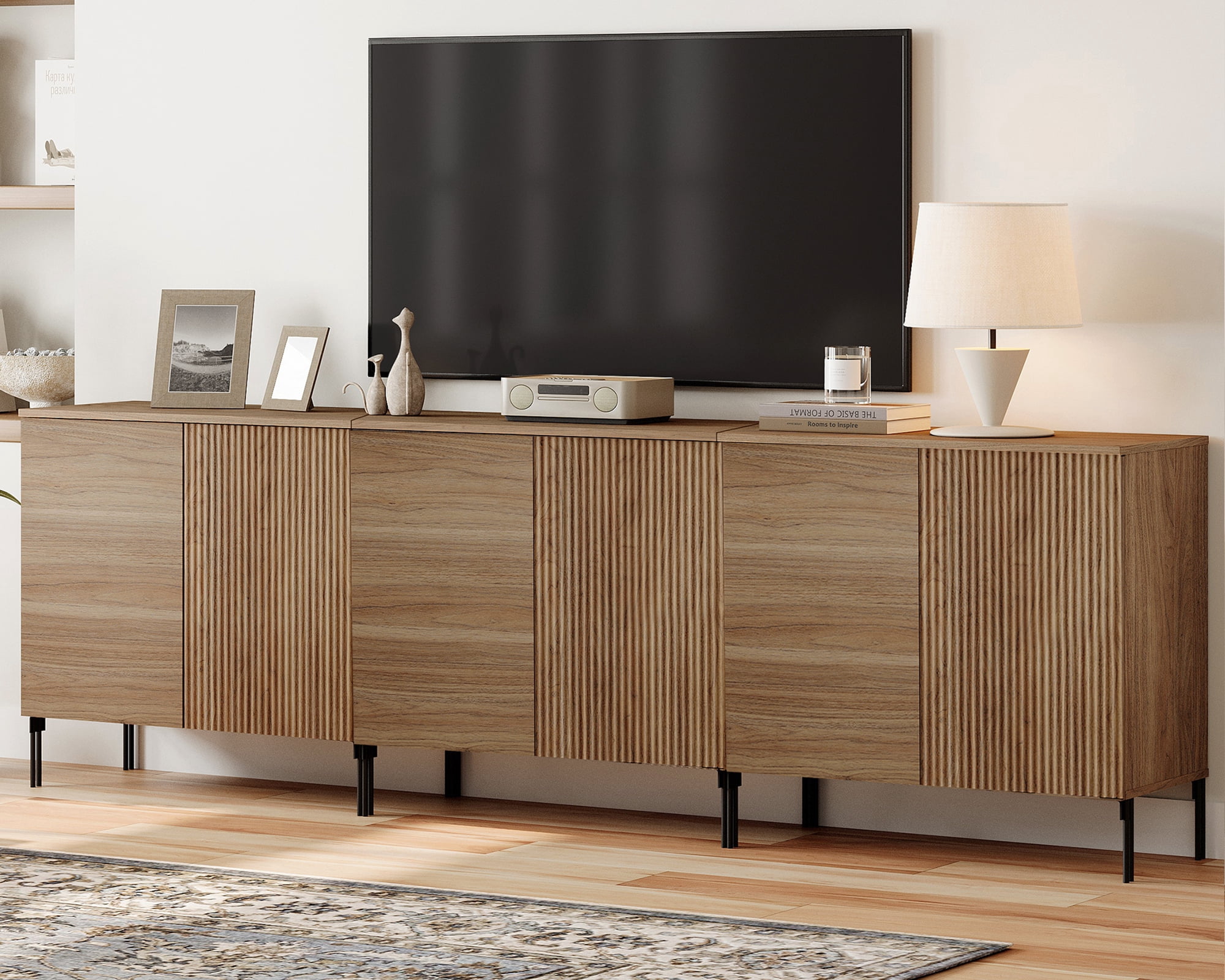 94.5" Modern Fluted TV Stand with 6 Doors, Entertainment Center with ...