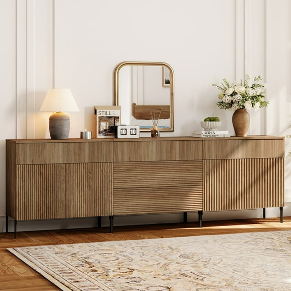 94.5" Modern Reeded 5-Drawer Dresser Set for Bedroom, Minimalist Chest ...